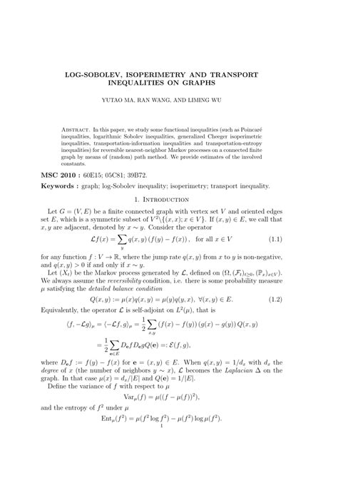 Pdf Log Sobolev Isoperimetry And Transport Inequalities On Graphs