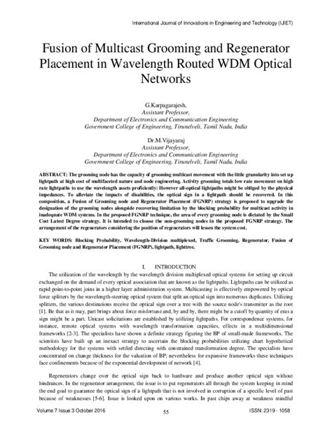 Fillable Online Fusion Of Multicast Grooming And Regenerator Placement In Wavelength Routed Wdm
