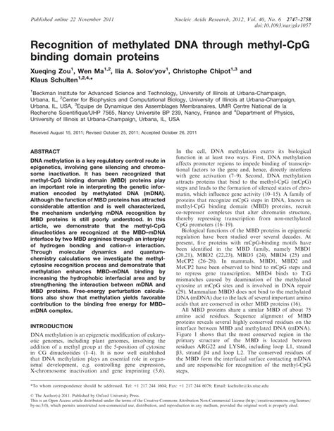 Pdf Recognition Of Methylated Dna Through Methyl Cpg Binding Domain Proteins
