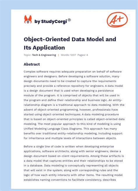 Object Oriented Data Model And Its Application Free Essay Example