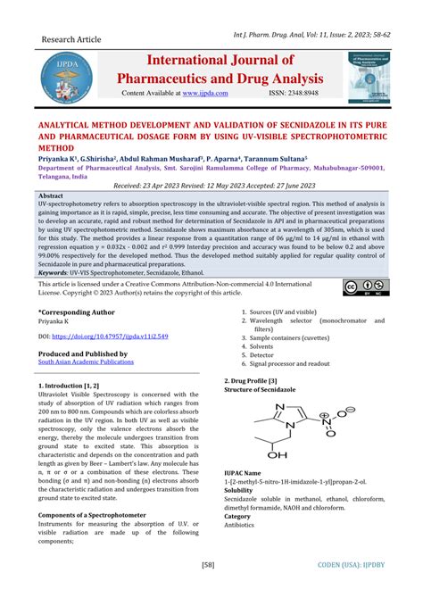 Pdf Analytical Method Development And Validation Of Secnidazole In