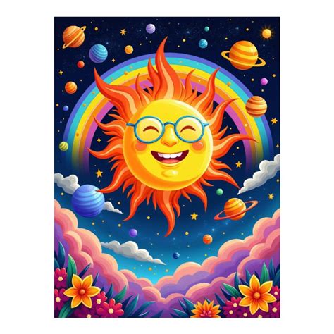Diamond Art Kit For Adults Smiling Sun Solar System Rainbow Diamond