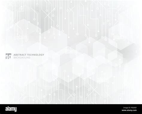 Abstract Technology Circuit Board On Gray Geometric Hexagon Overlay Pattern Background Vector