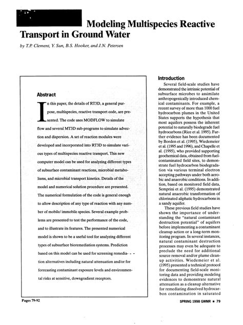 Pdf Modeling Multi Species Reactive Transport In Groundwater Aquifers