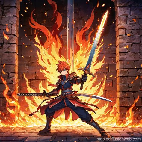 Flaming Sword Cutting Wall Scene Stable Diffusion Online