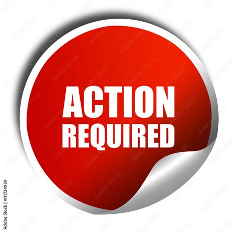 Action Required 3d Rendering A Red Shiny Sticker Stock Illustration