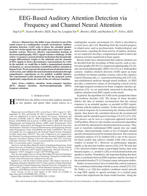 PDF EEG Based Auditory Attention Detection Via Frequency And Channel Neural Attention
