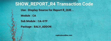 Showreportr4 Sap Tcode For Display Source For Report Rque