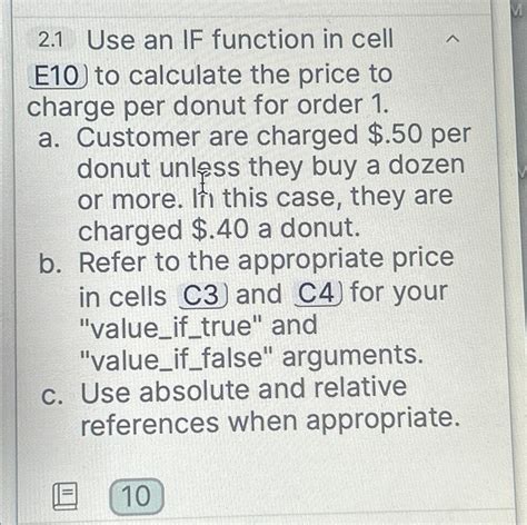 solved 2 1 ﻿use an if function in cell e10 ﻿to calculate