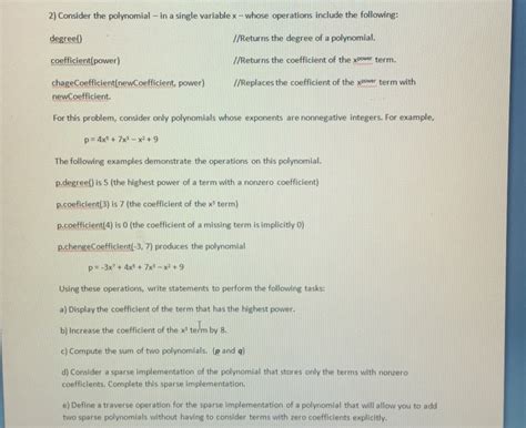 Solved 2 Consider The Polynomial In A Single Variable