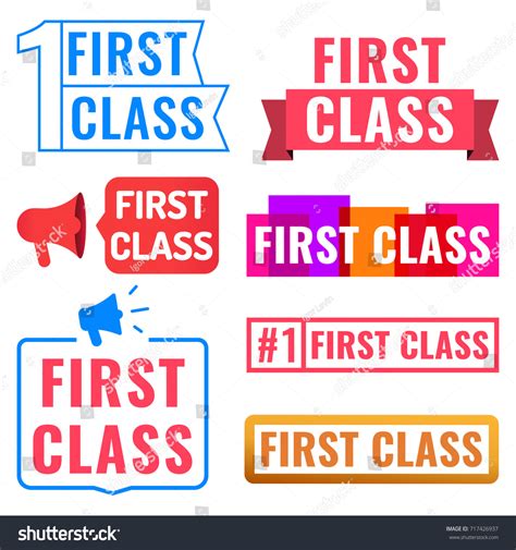 First Class Badge Icon Logo Set Stock Vector Royalty Free 717426937