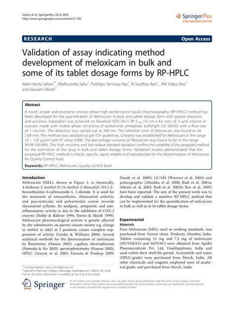 Pdf Validation Of Assay Indicating Method Development Of Meloxicam In Bulk And Some Of Its