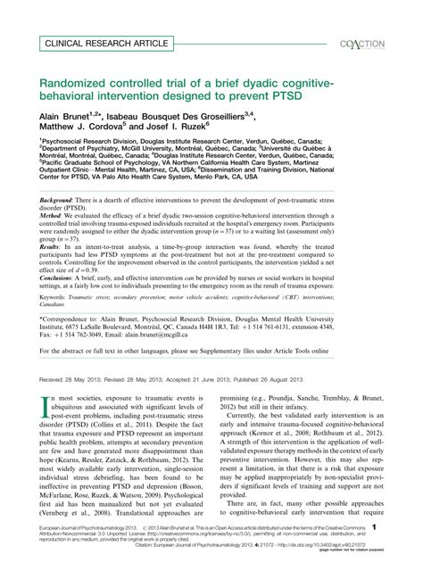 Pdf Randomized Controlled Trial Of A Brief Dyadic Cognitive