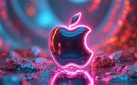 다운로드 4k 사과 금속 로고 보케 다채로운 배경 자주색 네온 조명 Apple 3d 로고 창의적인 애플 로고 전자 브랜드 사과 브랜드 로고 바탕 화면 무료