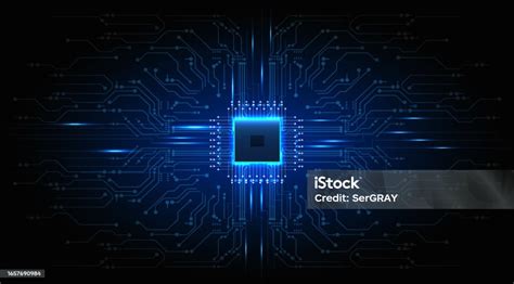 중앙 컴퓨터 프로세서 Cpu 개념입니다 마더보드 디지털 칩 파란색 배경에 조명이 있는 프로세서입니다 반도체에 대한 스톡 벡터 아트 및 기타 이미지 Istock