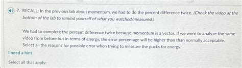 Solved Recall In The Previous Lab About Momentum We Had To