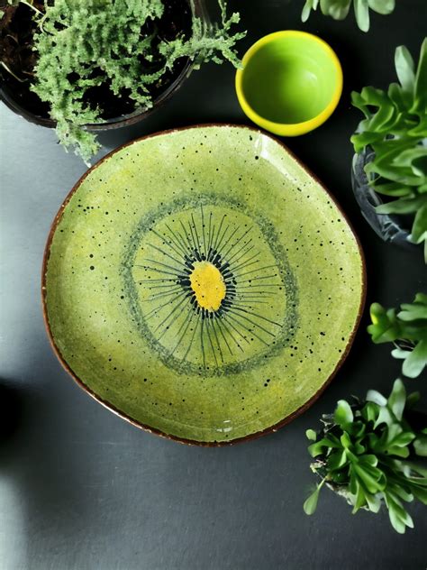 Handmade Kiwi Ceramic Plate Nature Inspired Kitchen Art Etsy