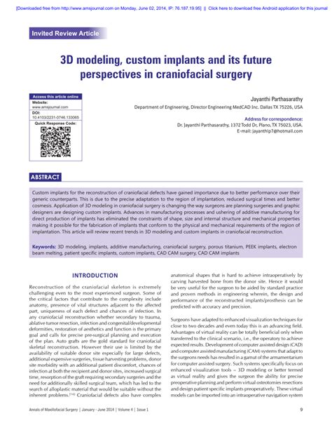 Pdf 3d Modeling Custom Implants And Its Future Perspectives In Craniofacial Surgery
