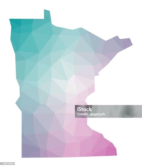 미네소타의 다각형 지도 에메랄드 자수정 색상으로 된 미국 국가의 기하학적 그림 낮은 폴리 스타일의 미네소타 지도 기술 인터넷 네트워크 개념 벡터 그림입니다 국경에 대한 스톡