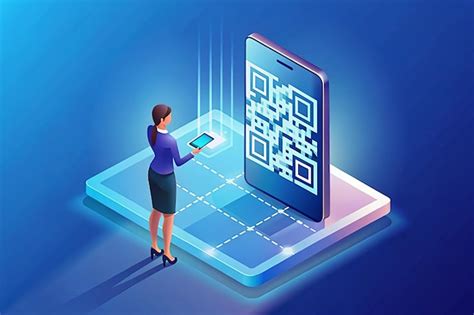 Flat 3d Isometric Woman Using Smartphone Scanning Qr Code Qr Code Verification Technology