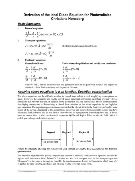 Derivation Of Ideal Diode Equation P N Junction Condensed Matter