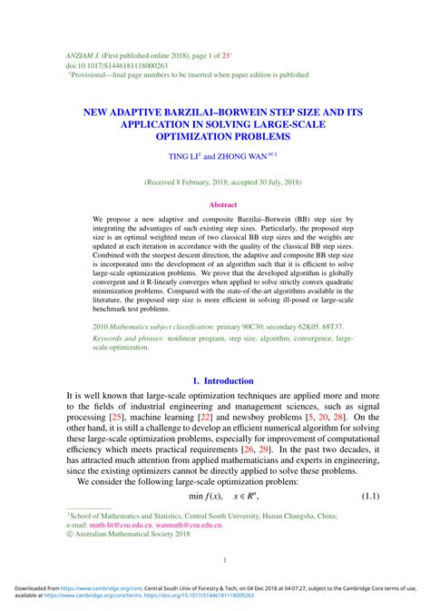 Pdf New Adaptive Barzilai Borwein Step Size And Its Application In Solving Large Scale