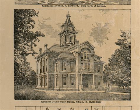 County Court House Edwards Co Illinois 1891 Old Town Map Custom