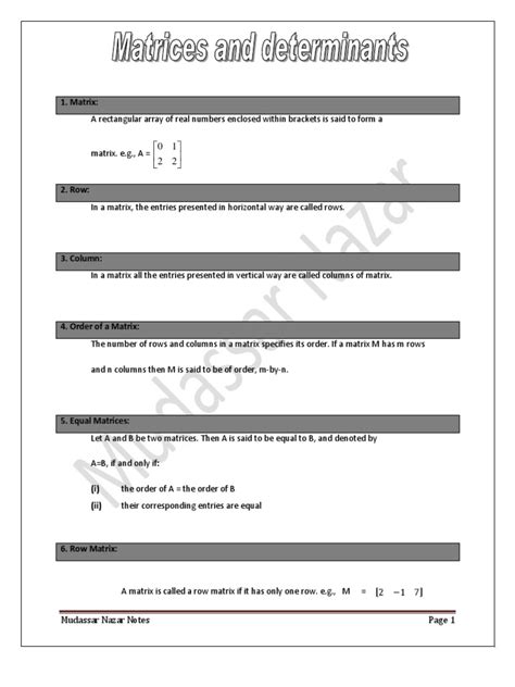 unit 1 matrices and determinants definitions pdf matrix
