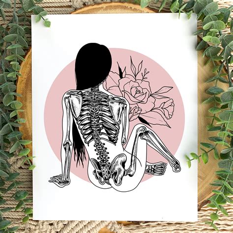 Skeleton Girl Art Print Feminine Floral Anatomy Etsy