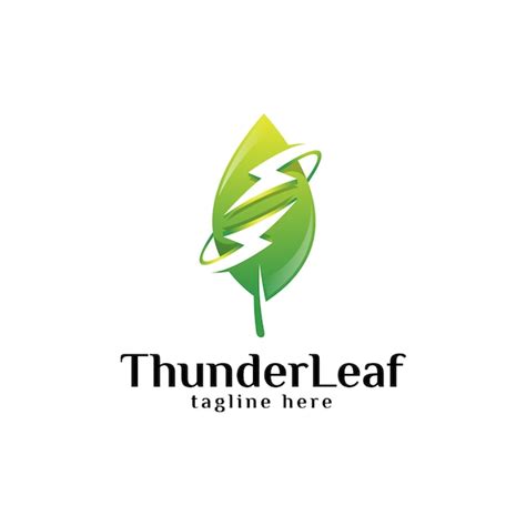 자연 녹색 잎과 천둥 로고 프리미엄 벡터
