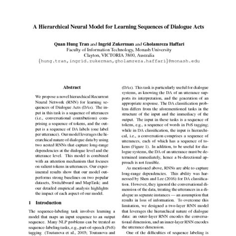 a hierarchical neural model for learning sequences of dialogue acts