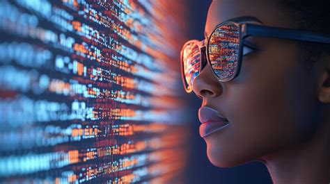 Focused Female Programmer Analyzing Code On Screen Software Development And Technology Concept