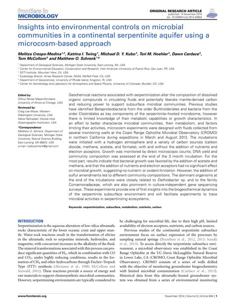 Pdf Insights Into Environmental Controls On Microbial Communities In A Continental