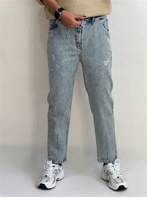 شلوار مام فیت آبی گندم استایل