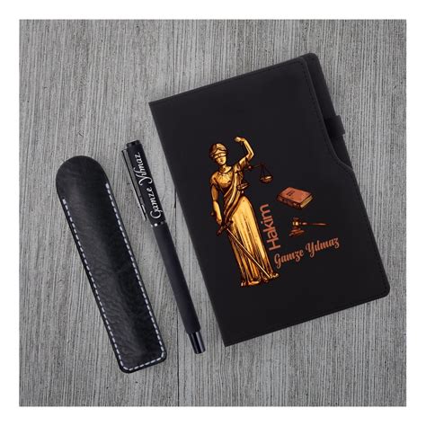 kişiye Özel hakim temalı siyah defter ve siyah roller kalem seti