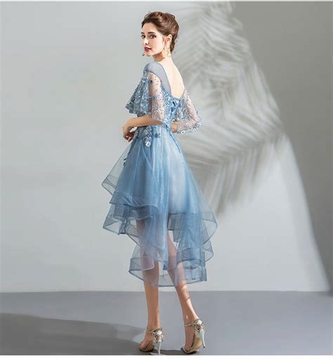 High Low Prom Dress Plus Size Blue A Line Cocktail Dress