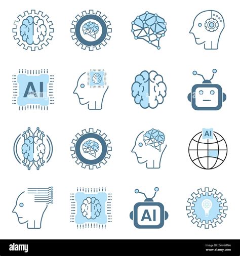 Set of modern AI icons, symbols. Set of Artificial intelligence lined ...