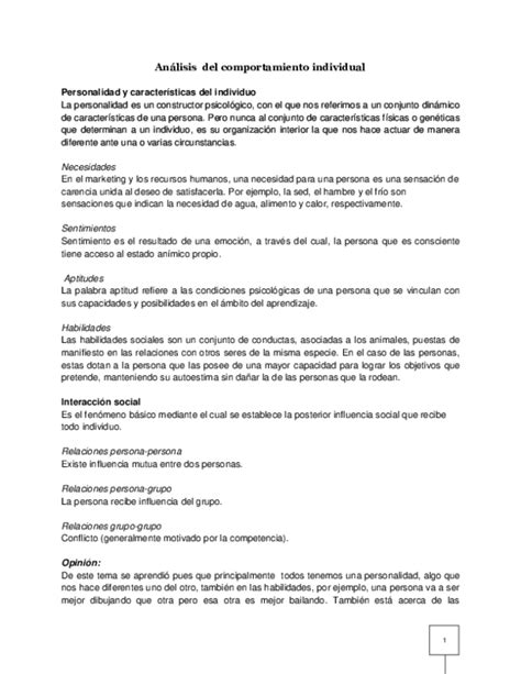 Comportamiento Personalidad Y Características Del Individuo Un Análisis