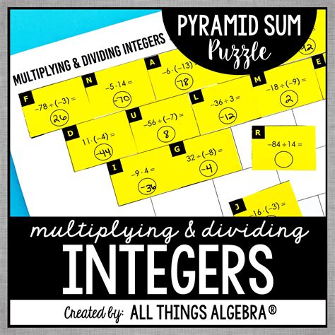 Multiplying And Dividing Integers Pyramid Sum Puzzle All Things Algebra®