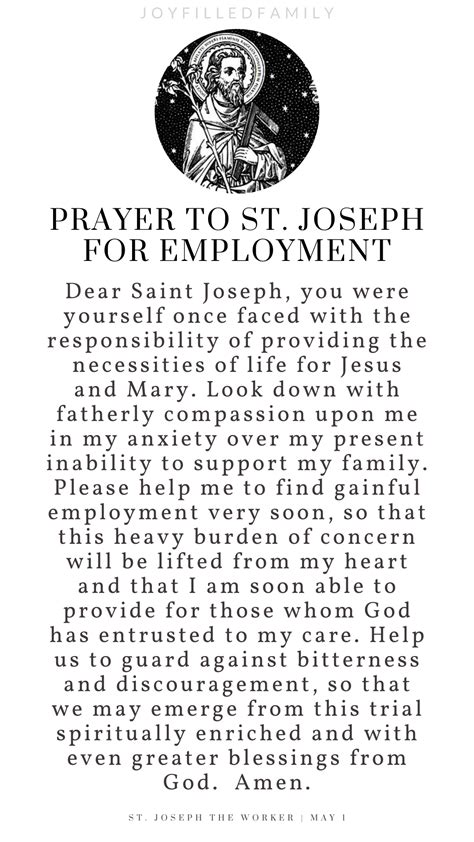 St Joseph Dua Saint Joseph Work Prayer Catholic Prayer For Job