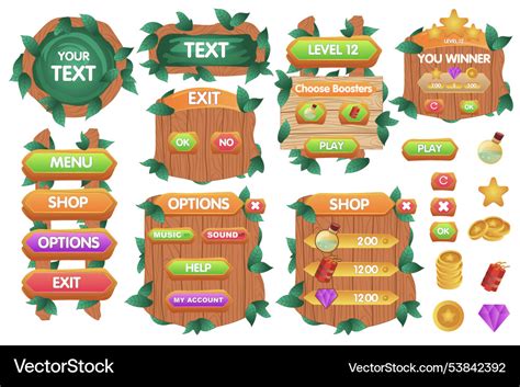 jungle game interface mega set elements in flat vector image