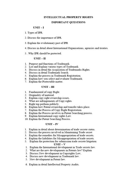 Ipr Important Questions Pdf