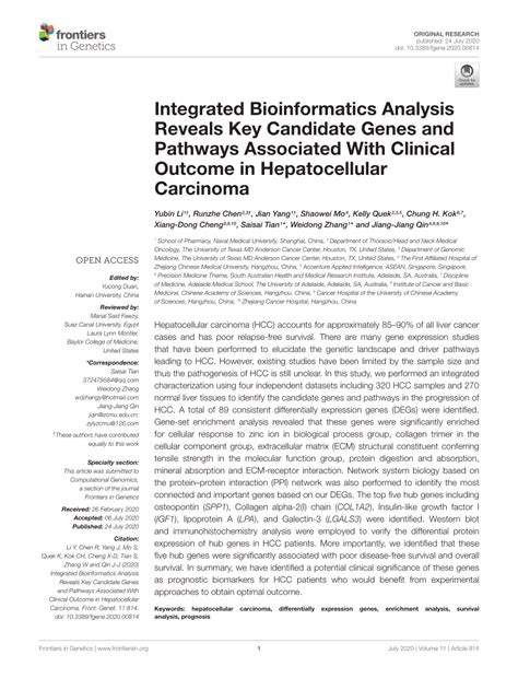 Pdf Integrated Bioinformatics Analysis Reveals Key Candidate Genes