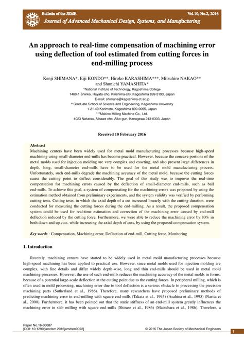 Pdf An Approach To Real Time Compensation Of Machining Error Using Deflection Of Tool