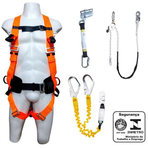 Kit Cinto De Segurança Tipo Paraquedista Com Talabarte E Trava Quedas