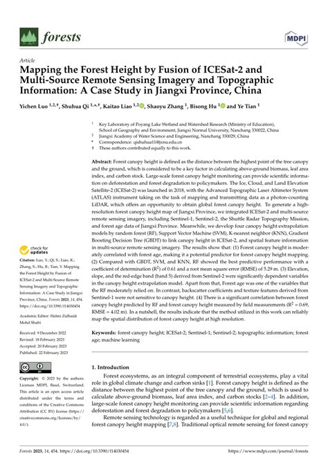 Pdf Mapping The Forest Height By Fusion Of Icesat 2 And Multi Source Remote Sensing Imagery