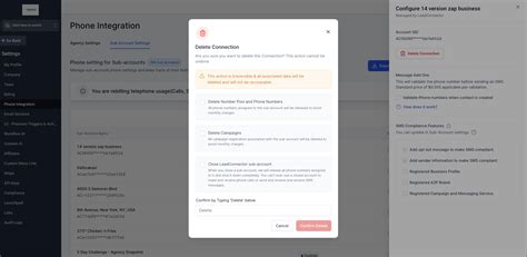 🚫 Delete Sub Accounts Twilio Connection Numbers And Campaigns And