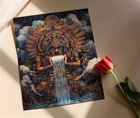 Aztec Rain God Tlaloc Art Print Storm Clouds And Fertility Symbols Etsy
