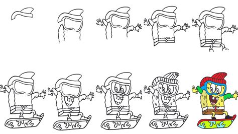 How To Draw Spongebob Squarepants With Skateboard