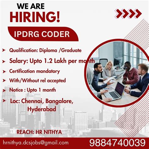 hi connections 🚨 we re hiring ipdrg coders 💼 salary up to ₹1 2